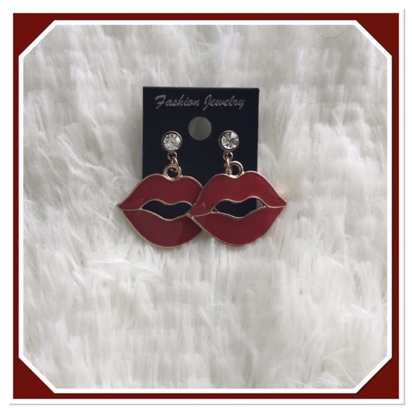 Boutique | Jewelry | Red Enamel Lip Earrings | Poshmark